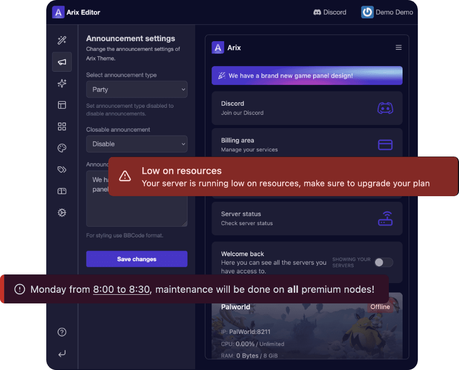 Arix Theme for Pterodactyl