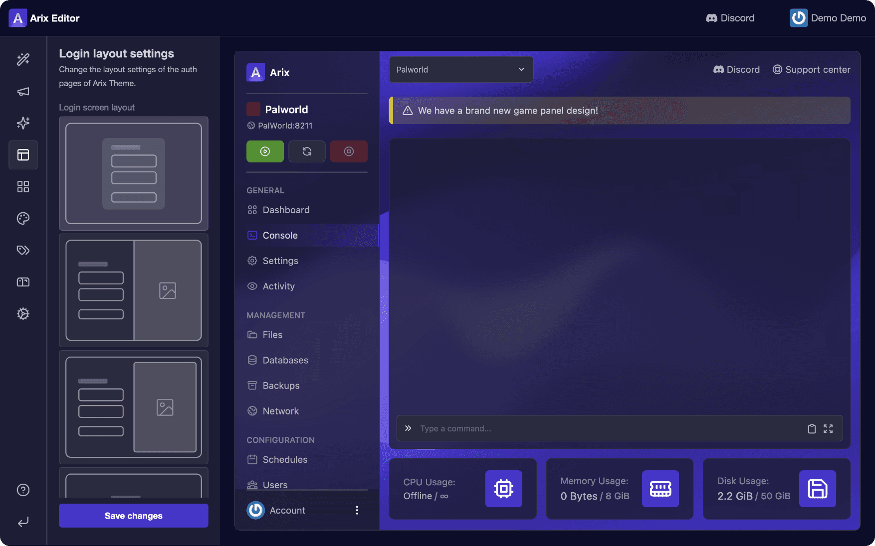 Arix Theme for Pterodactyl